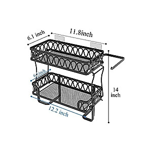 ZONEEAKO 2-Tier Toilet Storage Rack with Toilet Paper Holder and Mesh Design - Black, Durable Carbon Steel Material, Space-Saving, Easy to Assemble and Clean, Ideal for Bathroom Use (Black)