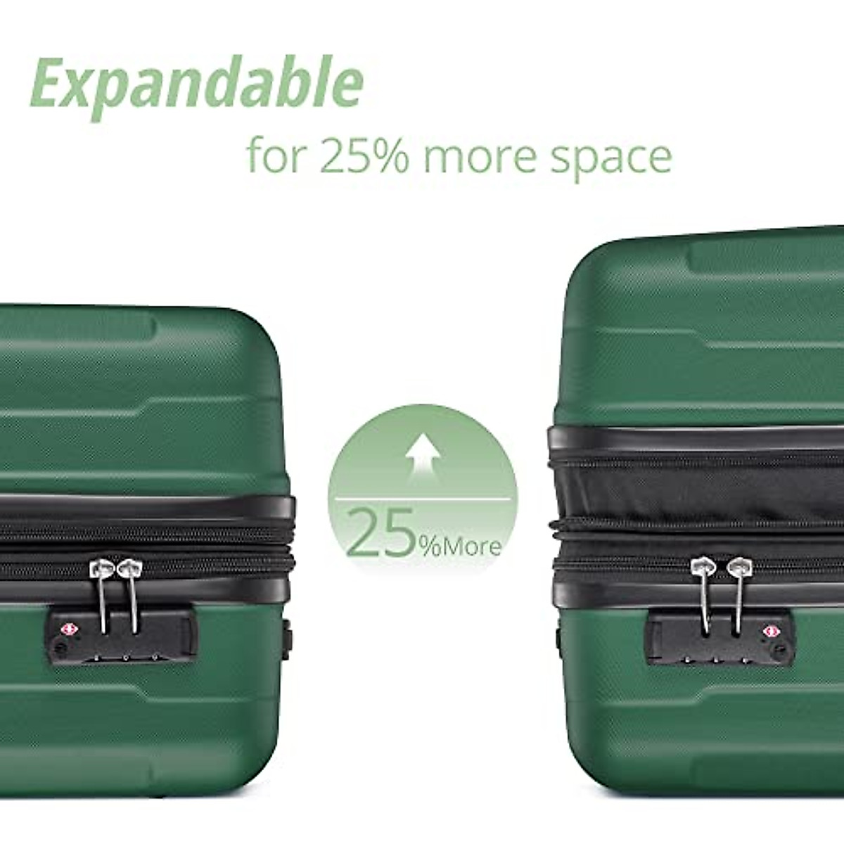 Merax Luggage Sets 2 piece Carry on Luggage Suitcase Sets of 2, Hard Case Luggage Expandable with Spinner Wheels (Green 2-Piece (20/28))