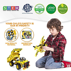 Oakkart STEM Toys Building Sets for Boys 8-12 Build 2in1 Dump Truck or Airplane Construction kit Engineering Sets for Boys STEM Building Set for Kids