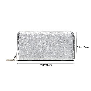 LAM GALLERY Sparkling Glitter Wallet Purse Bling Evening Clutch Wallets for Wedding Party - Silver