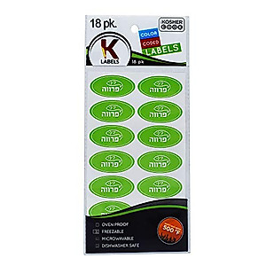 18 Parve Green Kosher Labels – Oven Proof up to 500°, Freezable, Microwavable, Dishwasher Safe, Hebrew - Color Coded Kitchen Stickers by The Kosher Cook