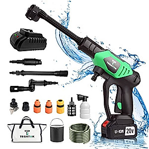 Tegatok Upgraded Pressure Washer, Portable Cordless Power Washer with 4.0Ah Battery and 6-in-1 Nozzle, Battery Pressure Washer for Car Garden Floor Fence Cleaning and Watering