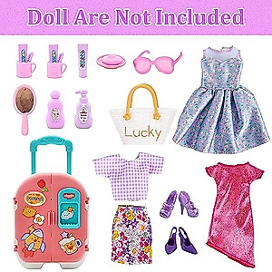 Doll Travel Clothes and Accessories for 11.5 inch Doll Travel Carrier Storage Including Luggage 3 Sets Clothes Sunglasses Handbag Shoes (Doll is Not Included)