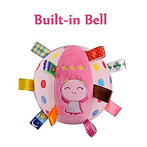 Inchant Soft Rattle Ball for Babies - Toddler Plush Sensory Built-in Bell Gift Ball with Colorful Tags, Pink