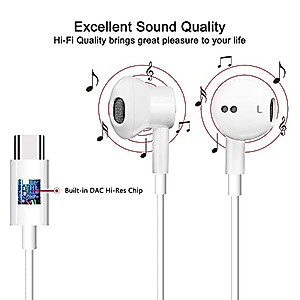 Jelanry USB C Headphone with Microphone, USB Type C Earbuds Magnetic Wired Earphone Volume Control for iPad 10 Mini Air Samsung Z Fold 4 Flip 3 Galaxy S22 S21 S20 Pixel 7 Pro OnePlus 10 9 Pro, White