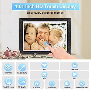 Digital Picture Frame FRAMEO 10.1 inch WiFi Electronic Photo Frame 1280X800 Hd IPS Touch Screen 32GB Quick Easy Set Up and Use Auto Rotate Portrait Landscape Gift for Family and Friends,Black