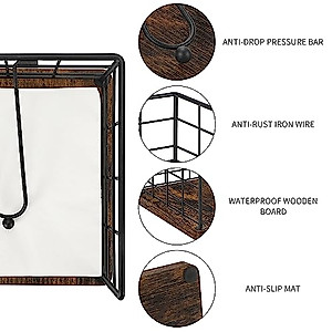 YINMIT Flat Napkin Holder for Table, Rustic Paper Napkin Organizer for Cafe with Weighted Arm, Wooden Tissue Paper Dispenser for Kitchen Countertop, Dining Table, Picnic Table, Indoor and Outdoor Use