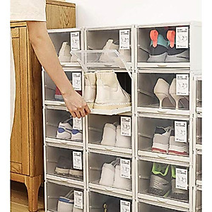 TAZSJG Shoes Rack Plastic Foldable Stackable Shoes Boxes Shoebox Shoe Organizer for High Heels Sports Shoes Storage Drawers