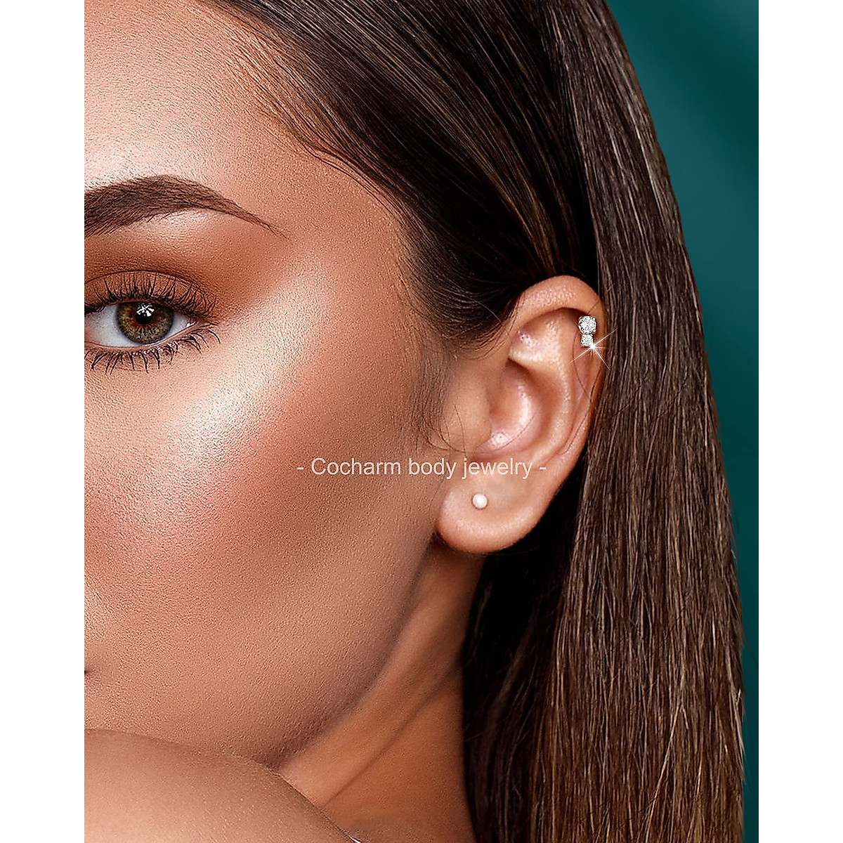 COCHARM 14K Gold Cartilage Earring Stud Yellow Gold 16g Flat Back Cartilage Earrings 14K Solid Gold Push in Cartilage Piercing Threadless Labret Stud Gold Medusa Studs