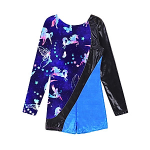 Loyan Kids Girls Metallic Printed Long Sleeve Dance Gymnastics Leotards Ballet Ballerina Unitard Biketards Athletic Bodysuit Light Blue 6 Years