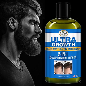 Difeel Mens Ultra Growth 2-in-1 Shampoo and Conditioner 12 oz. - Sulfate Free Shampoo & Conditioner for Men