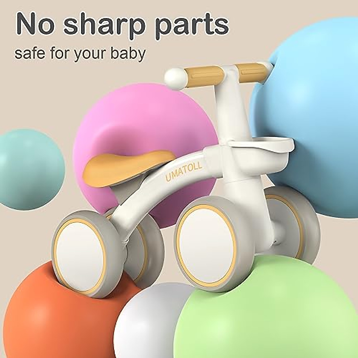 Umatoll Baby Balance Bike for 1 Year Old Boys Girls, 12-24 Months Toddler Balance Bike with Removable Basket, Adjustable Seat, 4 Wheels Infant Bike, First Birthday Gift, White