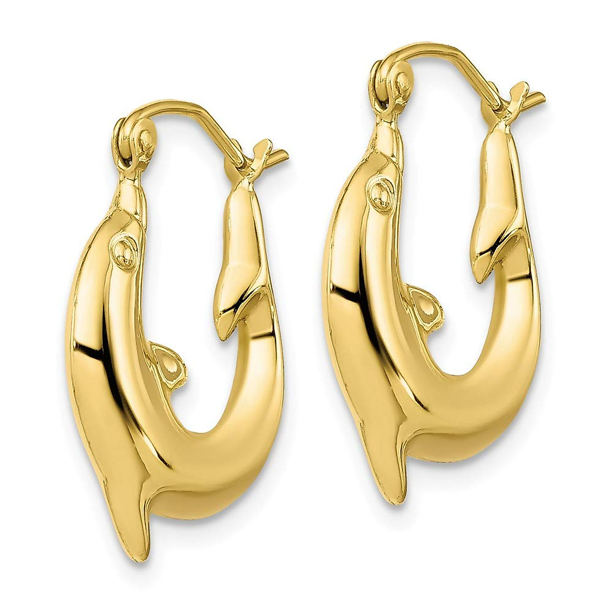 Solid 10k Yellow Gold Dolphin Hoop Earrings - 21mm x 17mm