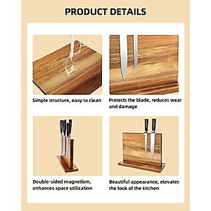 Magnetic Knife Holder Block Rack Double Sided Acacia Wooden Magnetic Knife Display Stand with Strong Enhanced Magnets for Kitchen Knife Counter Multifunctional Storage