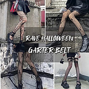 BODIY Women Punk Belt for Leg Black Thigh Straps Goth Heart Leather Leg Accessory Halloween Rave Body Chain