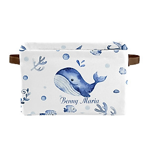 Whale Octopus Fish Personalized Storage Bins Custom Baskets Cubes Organizer With Handle for Home Nursery Supplies Clothes Toy 1 Pack
