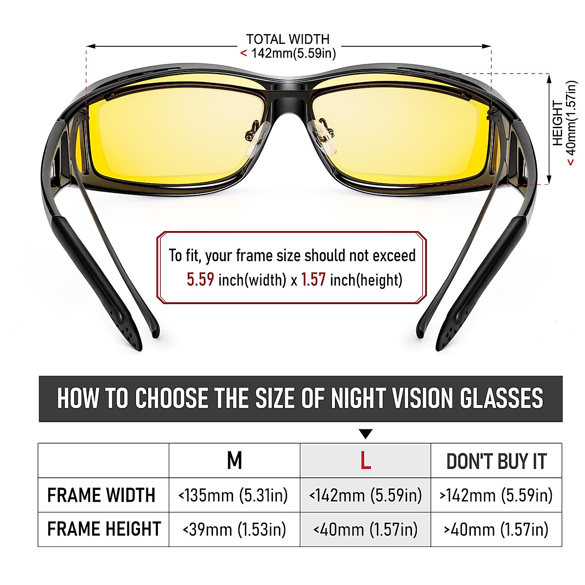 Peekaco Night Vision Driving Glasses Fit Over Glasses, Wrap Around Nighttime Glasses Anti Glare Polarized for Men Women