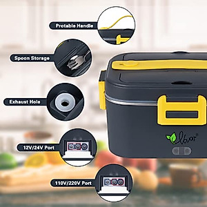 Vovoir 1.8L Large Electric Lunch Box,75W 110V/12V/24V 3 in 1 Portable Food Warmer Lunch Heater for Car Truck Home Work,Heated Lunch Boxes for Adults-Leak Proof