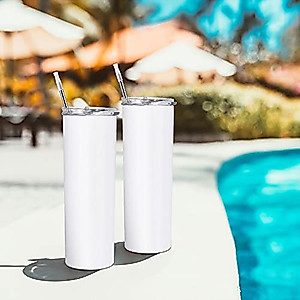 Skinny Travel Tumbler, Stainless Steel Skinny Tumbler, Double Wall Insulated Tumbler with Lid and Straw, 20 Oz Slim Water Tumbler Cup, Vacuum Tumbler Travel Mug for Coffee, Beverages, Tea (White)