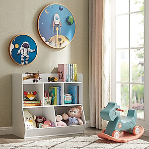 Kovhzcu Toy Storage Organizer with Bookshelf, 5-Cubby Children's Toy Shelf, Toy Storage Cabinet, Suitable for Children's Room, Playroom, Hallway, Kindergarten, School