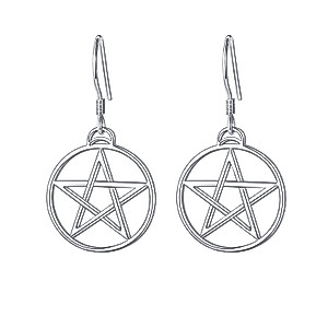 S925 Sterling Silver Pentagram Amulet Dangle Drop Pentacle Earrings for Women Jewelry Gift