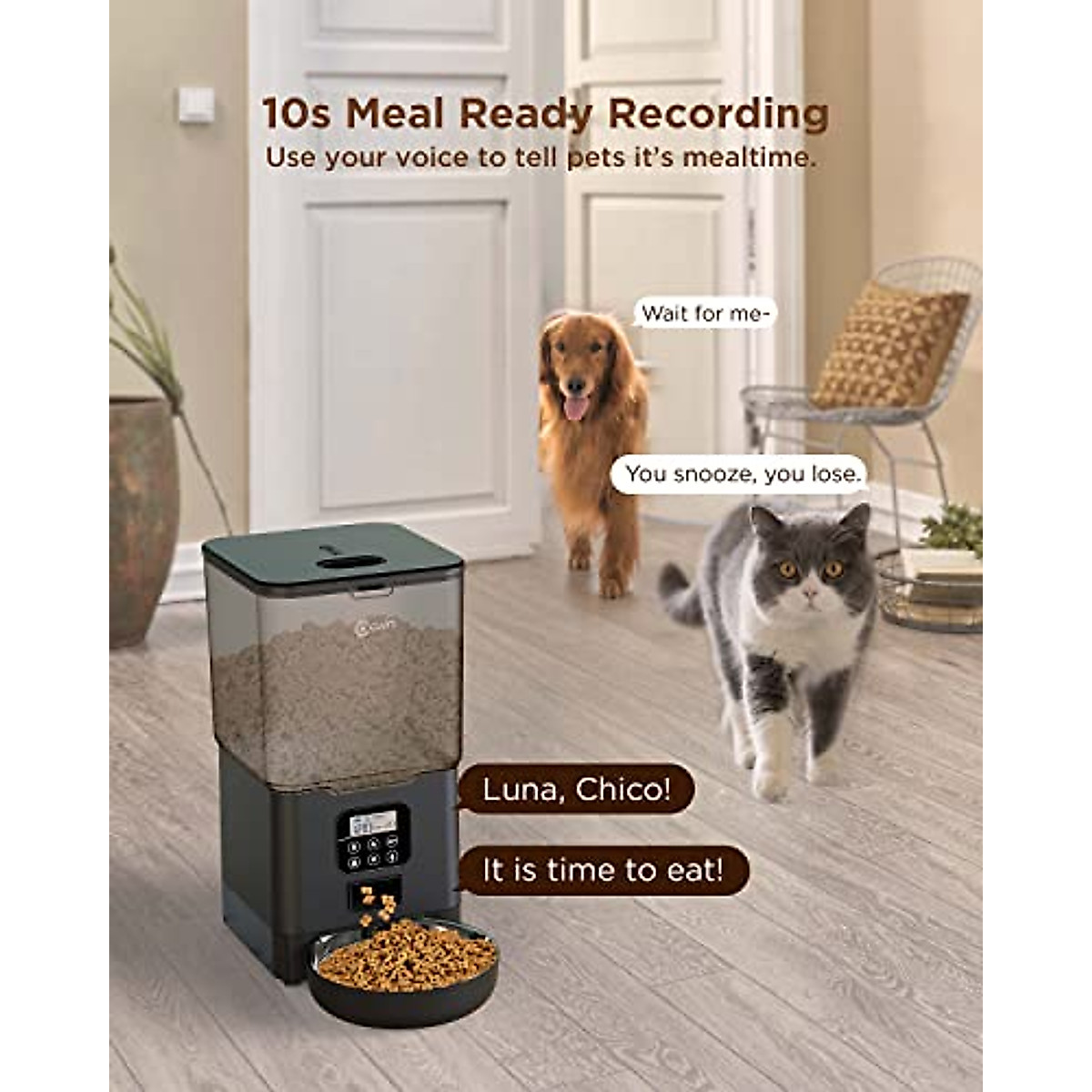 Ciays Automatic Cat Feeders, 5.6L Cat Food Dispenser Up to 20 Portions Control 4 Meals Per Day, Pet Dry Food Dispenser for Small Medium Cats Dogs, Dual Power Supply & Voice Recorder, Black, PAF-A06