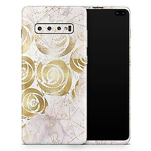 DesignSkinz Karamfila Watercolor & Gold V14 Protective Vinyl Decal Wrap Skin Cover Compatible with The Samsung Galaxy S20 (Screen Trim & Back Glass Skin)