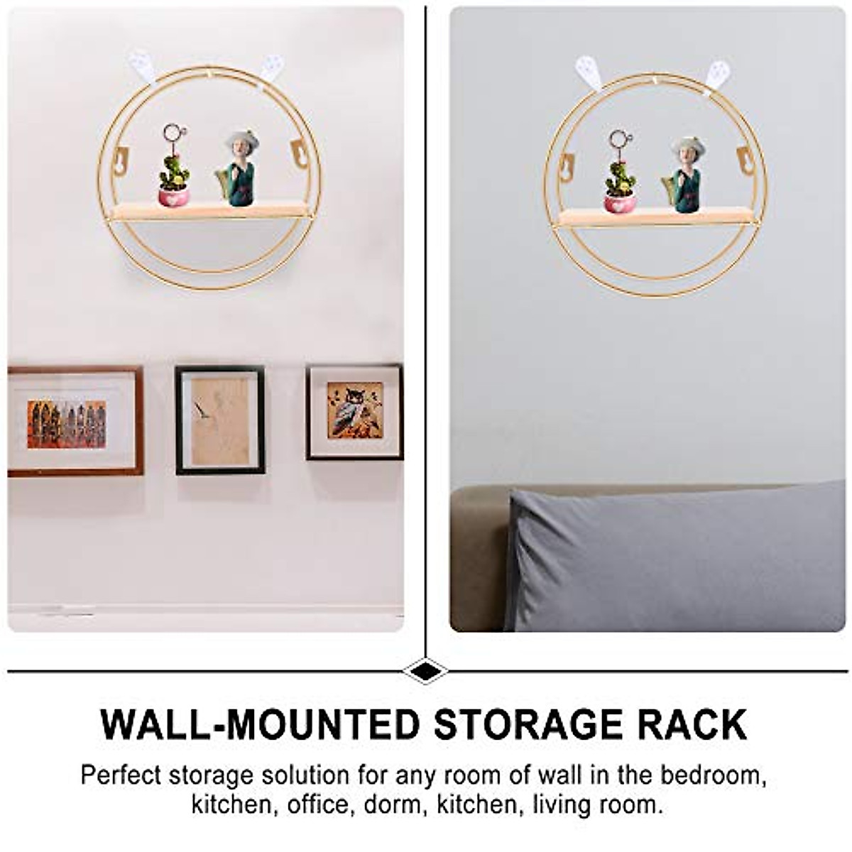 Cabilock 1pc Shelf Book Wood Sculpture Holder Rack Durable Metal Wire Vase Art Golden Wall-Mounted Wrought Room Bathroom Entryway Home Style Round Living Storage Rustic Plant Key Mounted