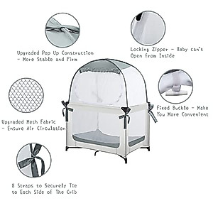 L RUNNZER Baby Pack N Play Tent, Baby Crib Safety Tent to Keep Baby from Climbing Out, Baby Crib Canopy for Pack N Play, Mini Cribs & Playpens, Pop Up Design & See-Through Mesh