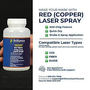 Brilliance Laser Inks Liquid Ready Laser Marking Powder - Red (Copper Tone) - BLI201MRLIQ120 - Red Liquid Ready Laser Ink for Metals Marking with CO2/Fiber/YAG (120 ml, Red)
