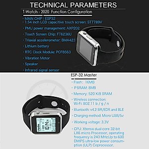youyeetoo ESP32 T-Watch-2020 with 1.54 Inch Touch Display and programmable Wearable Environmental Interaction