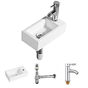 Gimify Bathroom Corner Sink Wall Hung Basin Rectangular Wall Mounted Small Cloakroom Sink Ceramic Modern in White - Faucet & No Overflow Drain Included