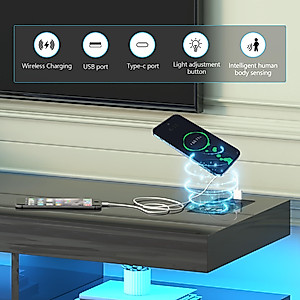 LVSOMT High Gloss Entertainment Center with 3-Colors Lighting, LED Modern TV Stand for 65+ inch TV, Home Storage Cabinet, Console Media Cabinet for Living Room (Pearl Black)