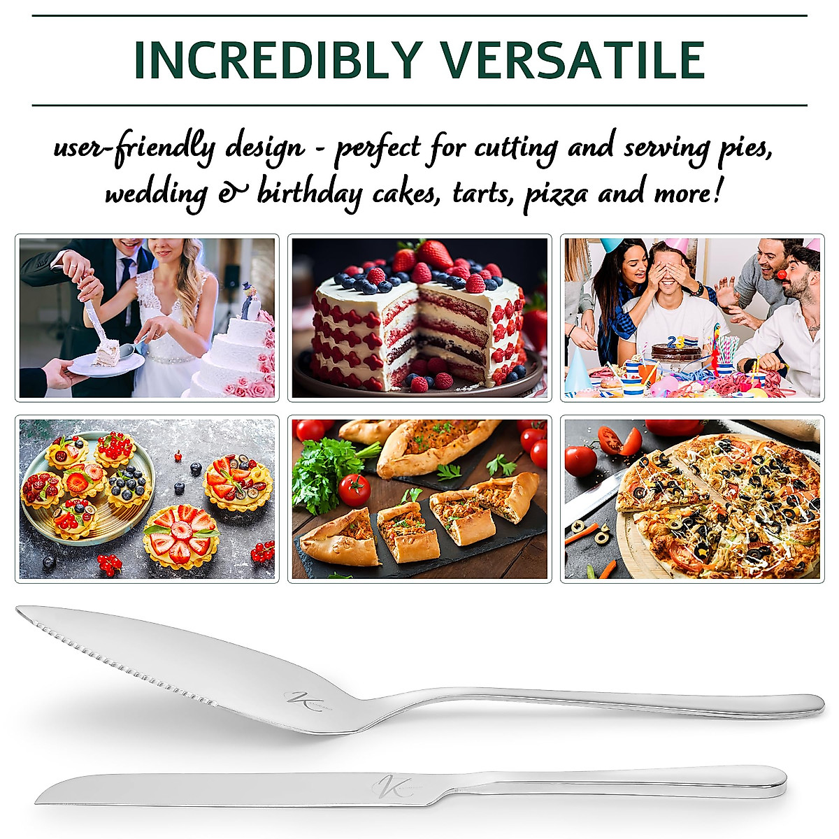 KUNDAGO Cake Cutting Set for Wedding - 2Pcs Cake Cutter and Cake Server Spatula - Food Grade Stainless Steel Cake Serving Set for Home, Wedding or Special Events - Wedding Cake Knife and Server Set