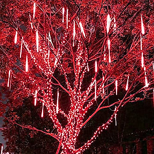 LED Falling Rain Light 30cm 8 Tubes 240 LED High Brightness Drop Lights Cascading Icicle String Light for Christmas New Year Night Lighting Garden Tree Home Decor, Red