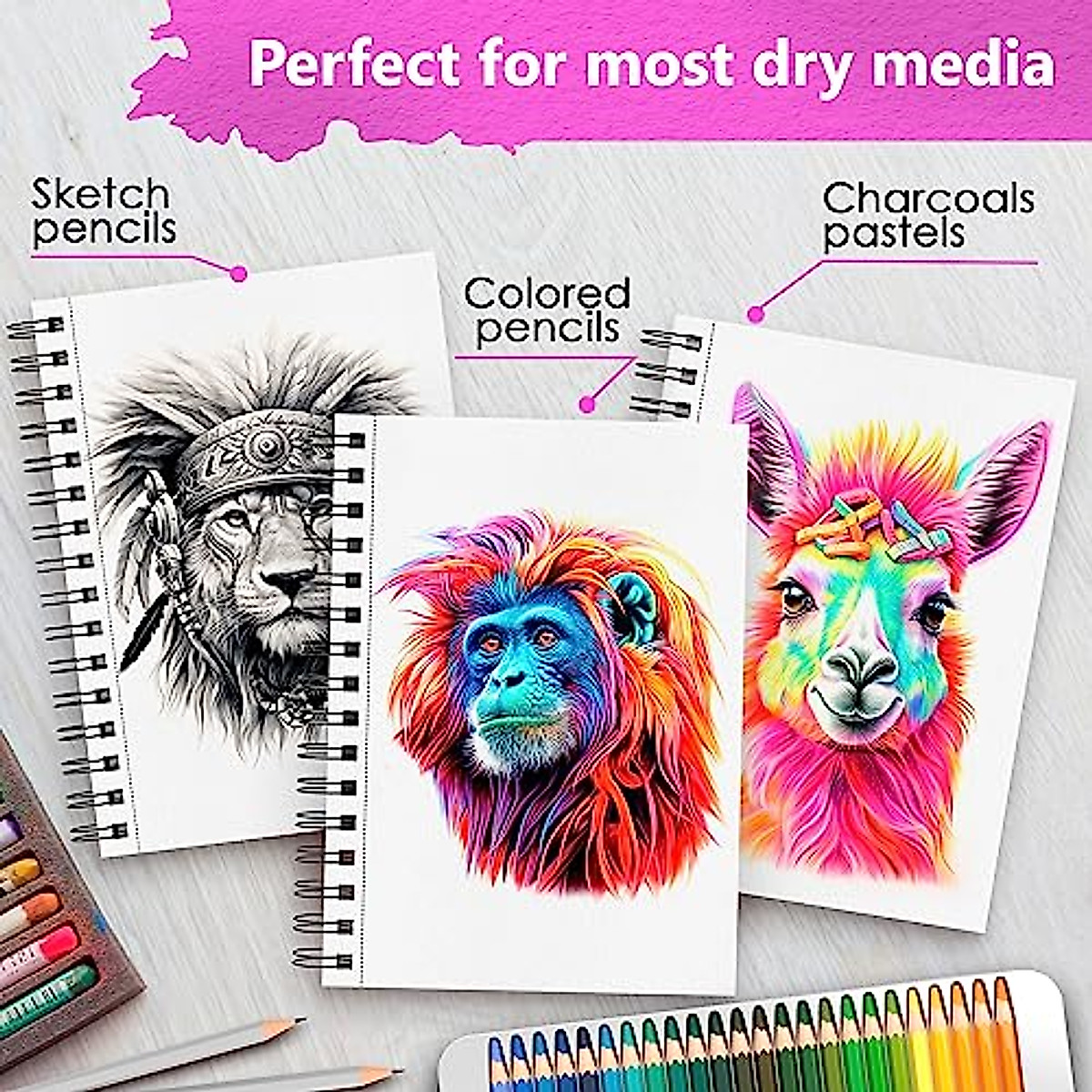 ARTISTO 5.5X8.5” Premium Sketch Book Set, Pack of 2 (200 Sheets), 68lb (100g/m2), Spiral Bound, Acid-Free Drawing Paper, Perfect for Most Dry Media