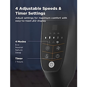 PELONIS PFS45A5BBB 18 inch 5-Blade Oscillating, Adjustable Standing Pedestal Remote, LED Display, 5 Speed Setting and 7-Hour Timer Fan, Black