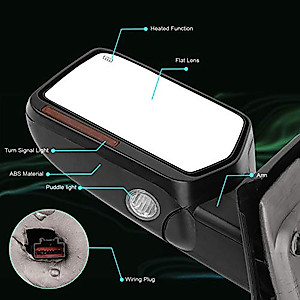 SCITOO Towing Mirror fit for Ford Exterior Mirror fit 2007-2014 for Ford for F-150 Truck with Amber Turn Signal and Puddle Light Heated Power Controlling and Manual Folding (Passenger Side)