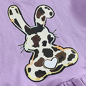 Toddler Kids Baby Girl Easter Outfit Bunny Print Short Sleeve T-Shirt Tops Leopard Flare Pants 2pcs Summer Clothes (Purple,18-24M)
