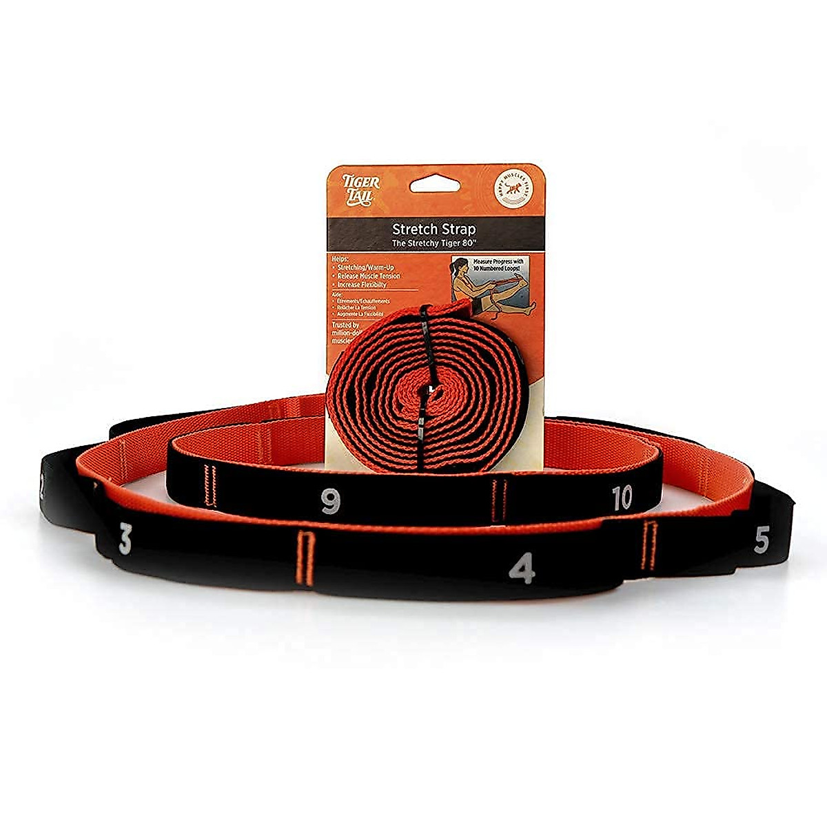 Tiger Tail Bundle: 18in Portable Massage Stick Portable Roller + The Big One Foam Roller + The Stretchy Tiger 80" Stretch/Yoga Strap + Happy Muscles Book