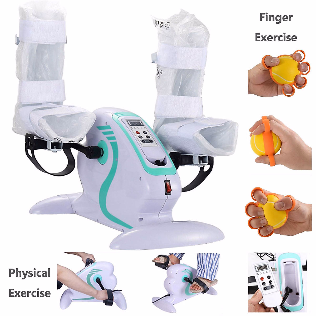 Apkaf Fitness Motorized Exercise Bike with Leg Protector, Electric Pedal Exerciser for The Elderly and Seniors, Electronic Physical Therapy Rehab Bike Trainer with Bonus Grip Strength Ball