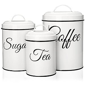 GlowSol Large White Canisters Sets for The Kitchen, Coffee Tea Sugar Container Set for Countertop, Vintage Rustic Farmhouse Kitchen Food Storage Organization Food Jars Canisters Decor, Set of 3