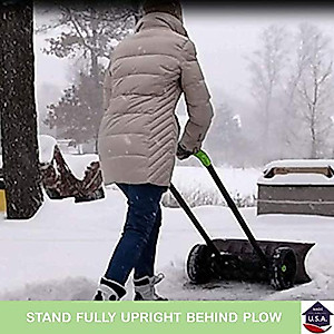 Pro Premium 30 inch SnoDozer Rolling Pusher Shovel on Wheels with Heavy Duty Flip-It Bi-Directional Angled Blade for Snow Removal of Drive & Walkway | Clean Barn Grain Plow | Made in USA | Model P775