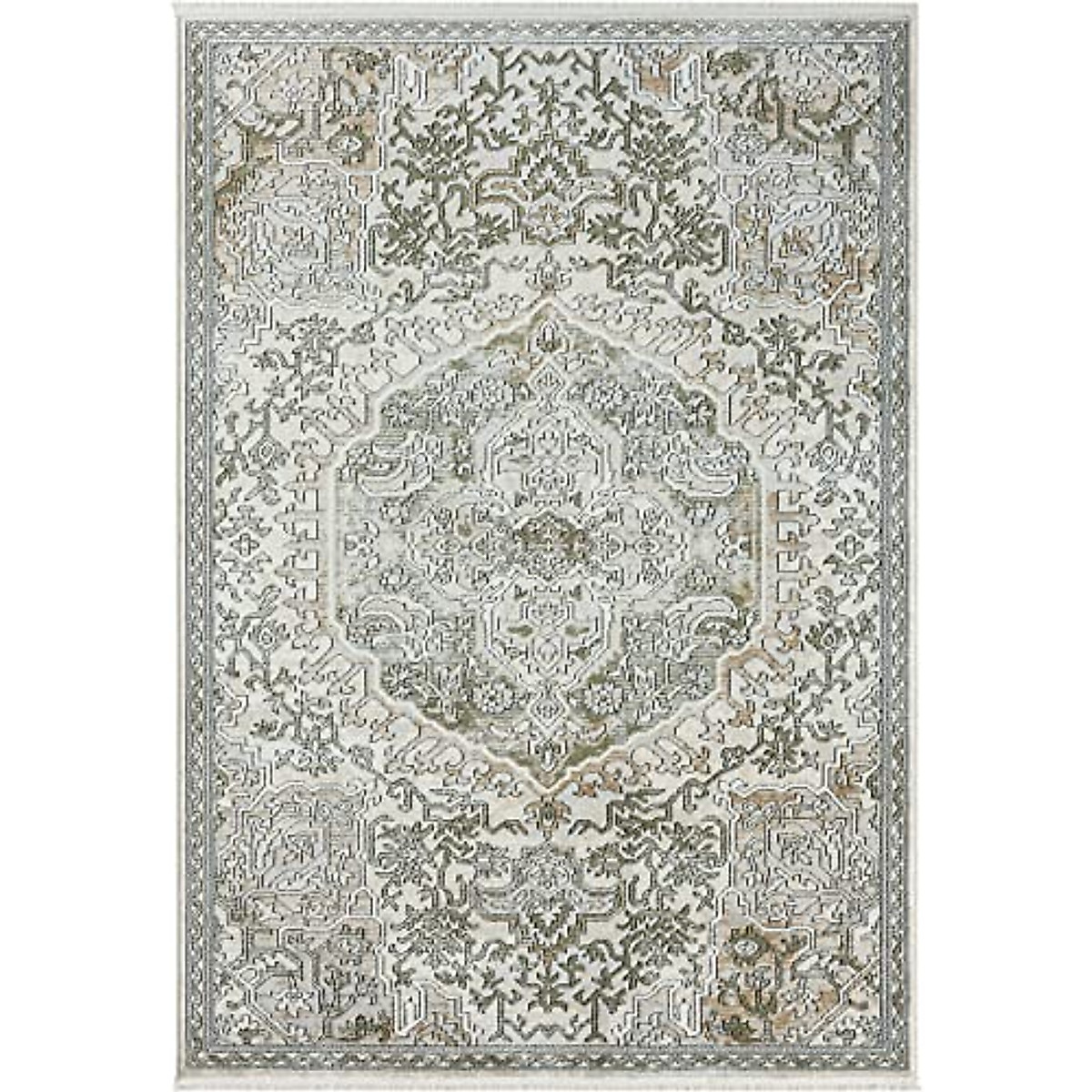 Abani Savoy Collection Area Rug - Beige/Green Vintage Design - 5'3" x 7'6" - Easy to Clean - Durable for Kids and Pets - Non-Shedding - Medium Pile - Soft Feel - for Living Room, Bedroom & Office