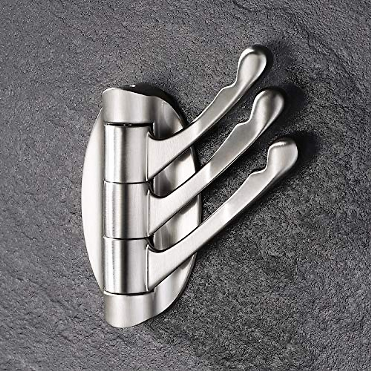 KES Solid Metal Swivel Hook Heavy Duty Folding Swing Arm Triple Coat Hook with Multi Three Foldable Arms Towel/Clothes Hanger for Bathroom Kitchen Garage Wall Mounted Brushed Nickel, A5060-2