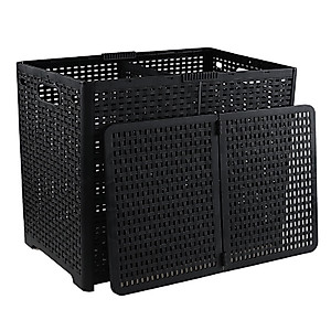 Neadas Small Plastic Laundry Basket with 2 Sections, Foldable 2 Compartment Laundry Hamper with Lid, Black