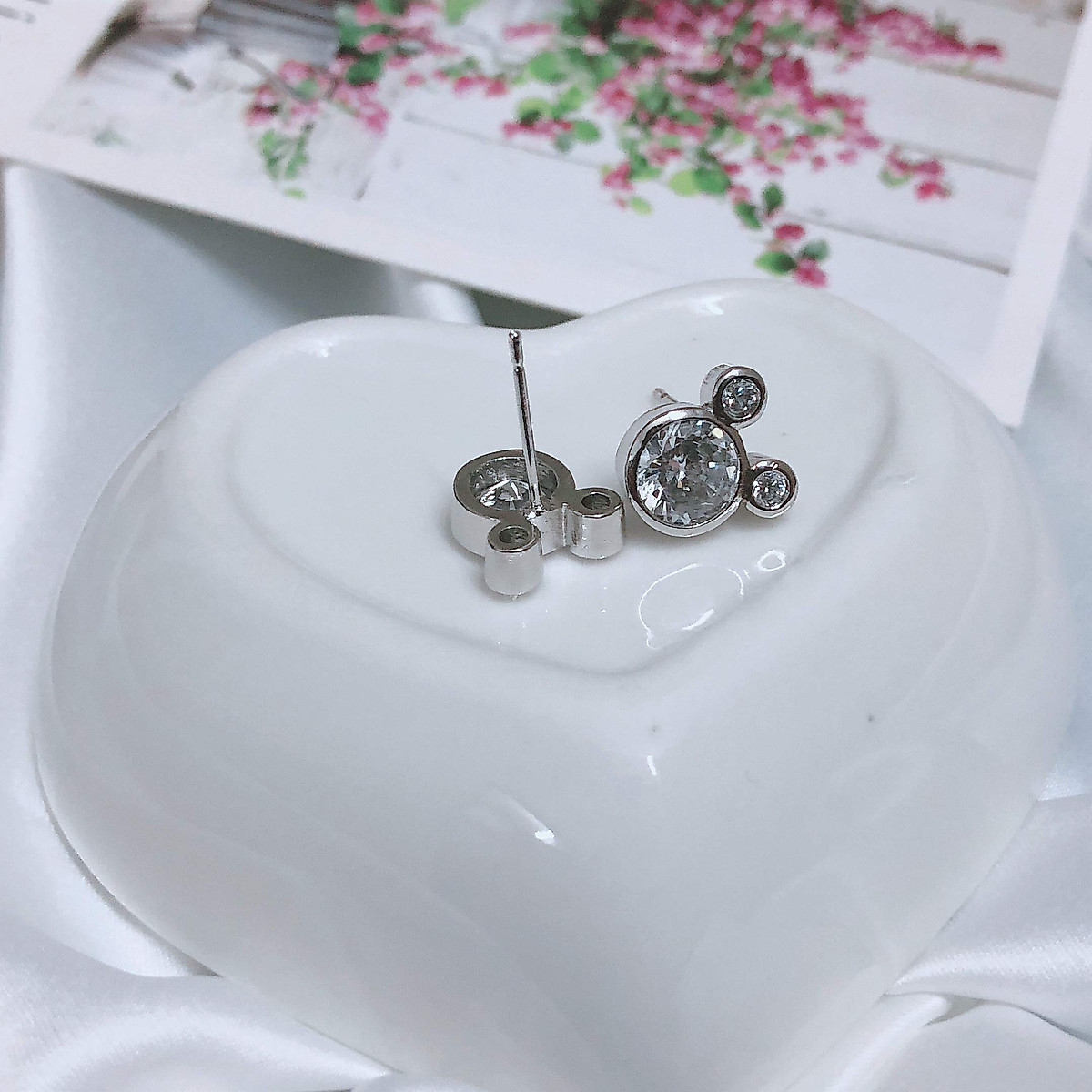 Mouse Stud Earring,S925 Silver Plated Earrings with Sparkling Cubic Zirconia Birthstone,Cute Charm Stud Ear jewelry for Women Girl as Birthday Gift,Hypoallergenic