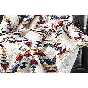 Luxe Sherpa Fleece Blanket Ultra Plush Lightweight Throw Blanket Soft Cozy for Bed Sofa Home Warm Fuzzy Blanket Bohemian Soft Cozy Plush Blanket, Navajo Print Multi, 50 in x 60 in