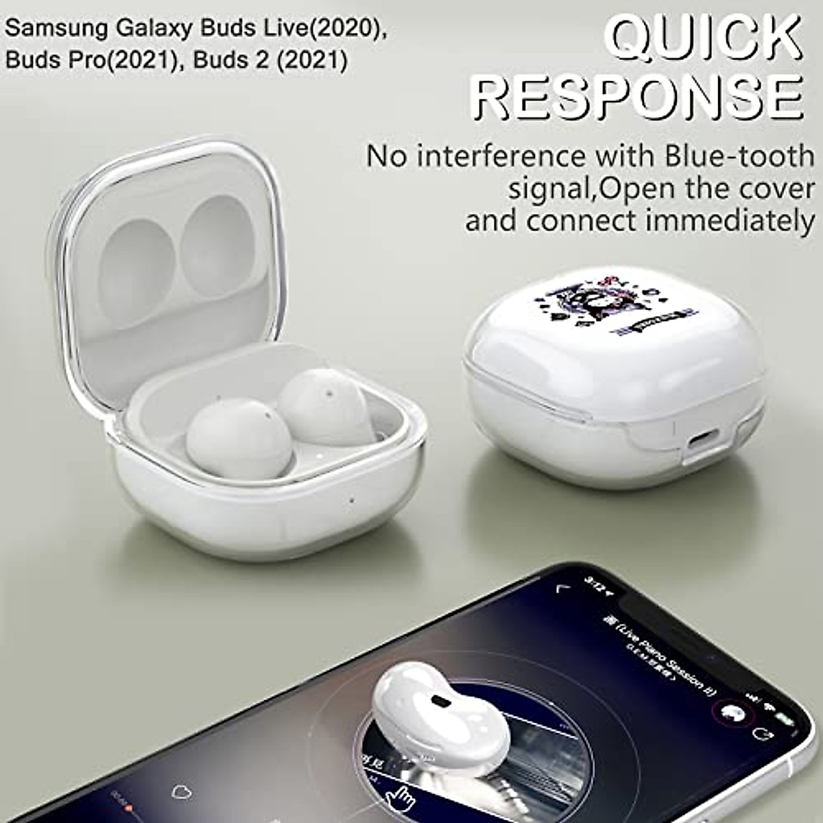 Cute case for Samsung Galaxy Buds 2 Pro Case (2022) Buds 2 Case/Buds Pro Case/Buds Live Case with Cartoon Kawaii Anime Kulomi Pattern for Women Girls Kids Clear Soft Silicone Cover Skin