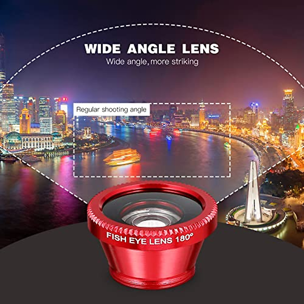 Hemobllo Portable Cell Phone Camera Lens Super Wide Angle Lens Macro Lens Fisheye Lens Clip on 3 in 1 Mobile Phone Lens Compatible for iPhone 6S/7/8/X (Red)